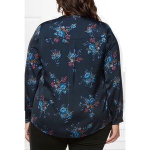 Dex | Tops | Dex Blue Floral Plus Size Tie Neck Blouse | Poshmark